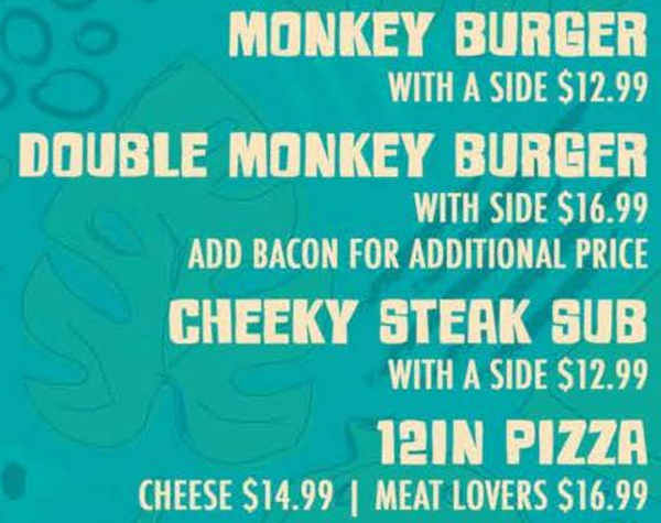 Crazy Craig's Cheeky Monkey Menu, Branson, MO