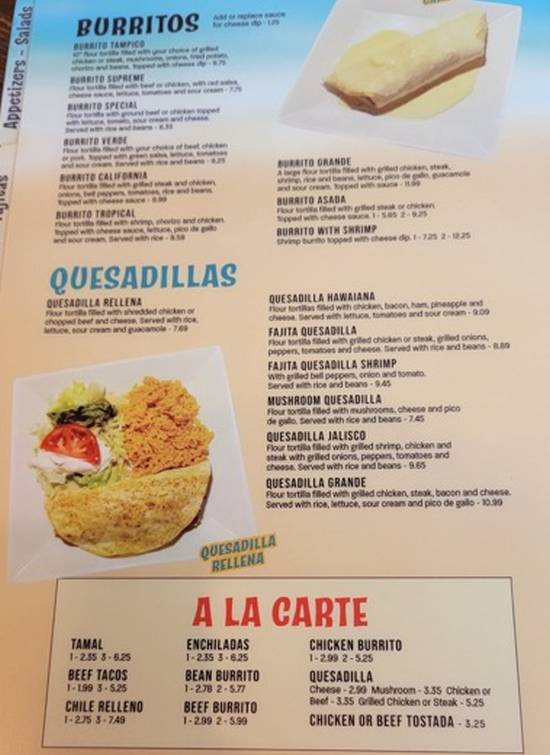 El Veracruz Mexican Menu, Starkville, MS
