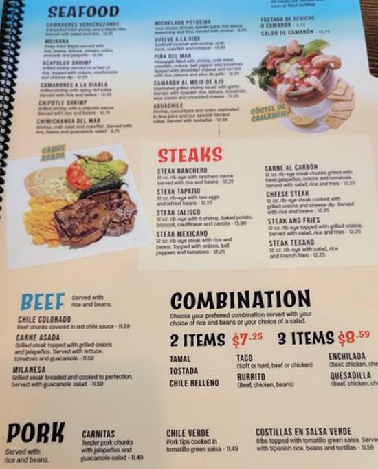 El Veracruz Mexican Menu, Starkville, MS