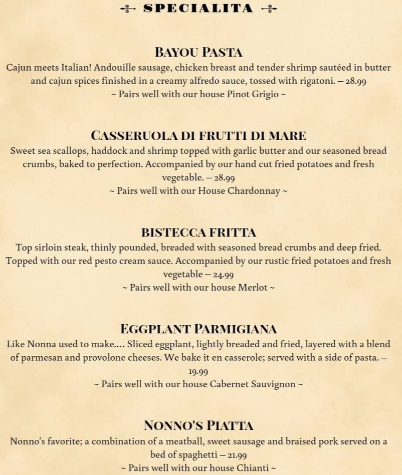 Nonna's Kitchen Menu, Gorham, NH