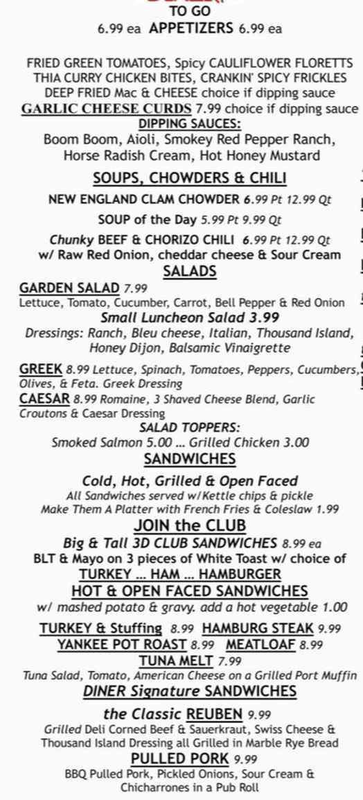 Four Aces Diner Menu, West Lebanon, NH