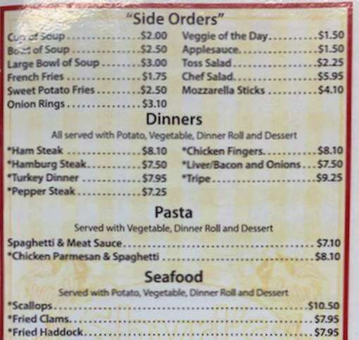 Shyrl's Diner Menu, West Lebanon, NH
