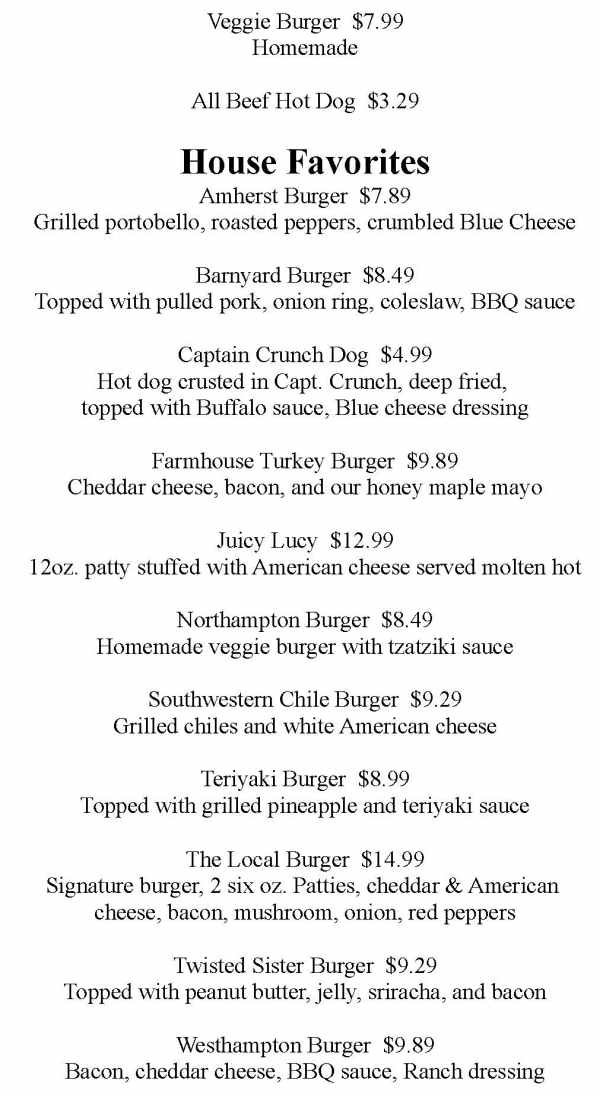 Local Burger Menu, Keene, NH