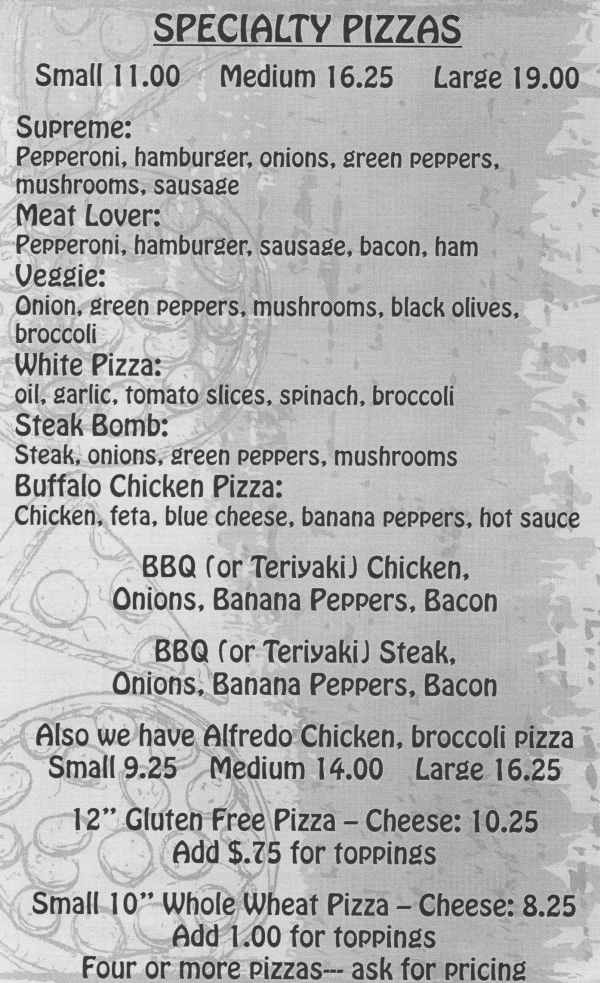 Pizza Down Under Menu, Keene, NH