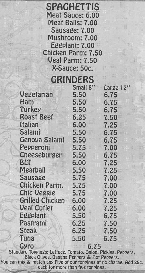 Pizza Down Under Menu, Keene, NH