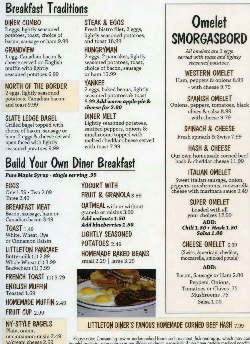 Littleton Diner Menu, Littleton, NH