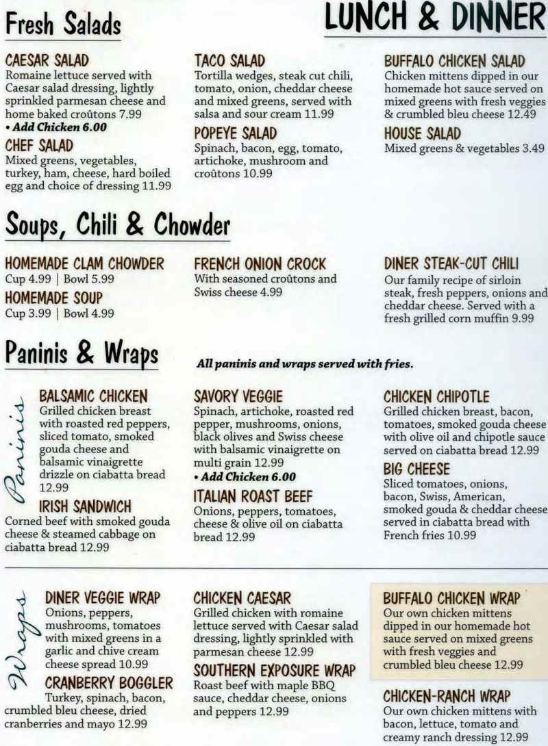Littleton Diner Menu, Littleton, NH