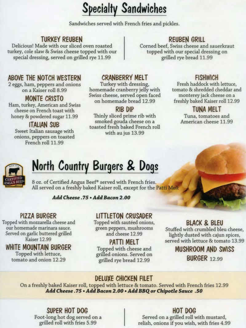 Littleton Diner Menu, Littleton, NH