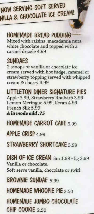 Littleton Diner Menu, Littleton, NH