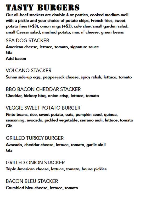 Sea Dog Brewing Company Menu, North Conway, NH