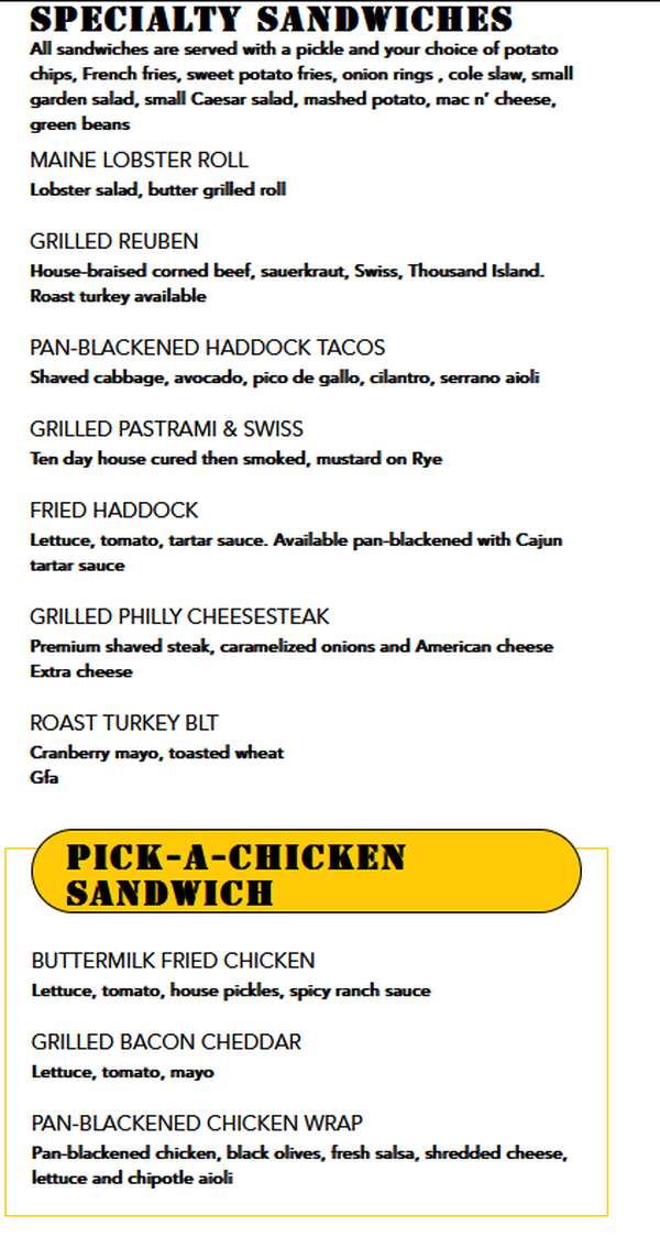 Sea Dog Brewing Company Menu, North Conway, NH
