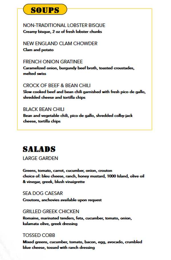 Sea Dog Brewing Company Menu, North Conway, NH