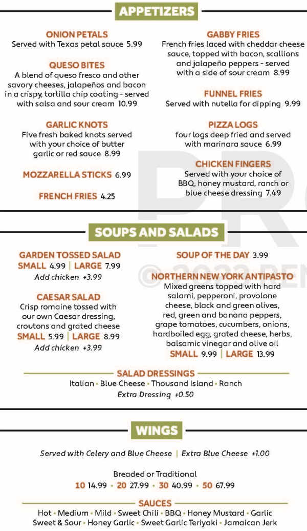 Korner Pizzeria Menu, Alexandria Bay, NY