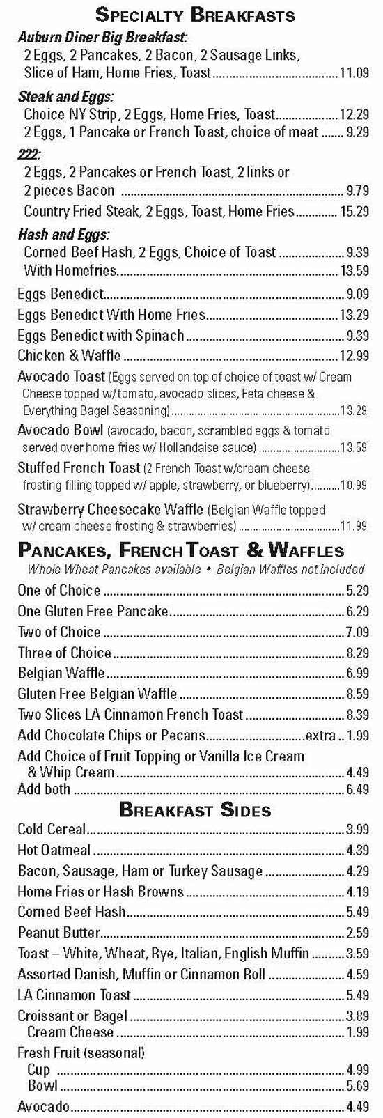 Auburn Diner Menu, Auburn, NY