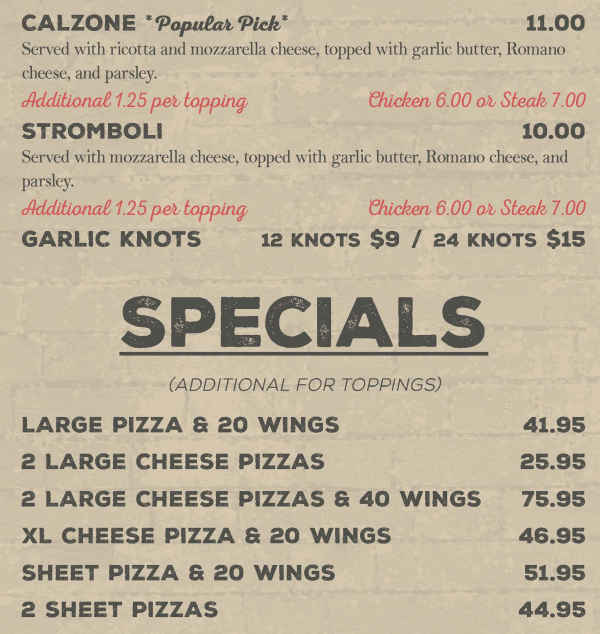 Curley's Menu, Auburn, NY