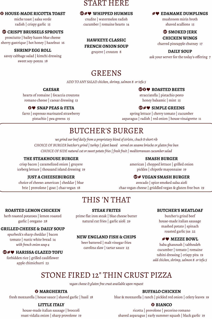Hawkeye Bar & Grill Menu, Cooperstown, NY