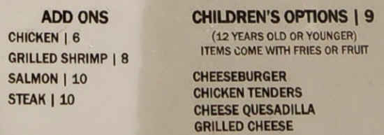 Grill 1-2-5 Menu, Corning, NY