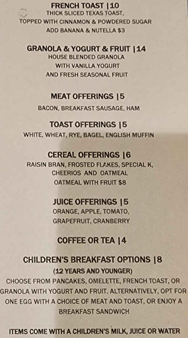 Grill 1-2-5 Menu, Corning, NY