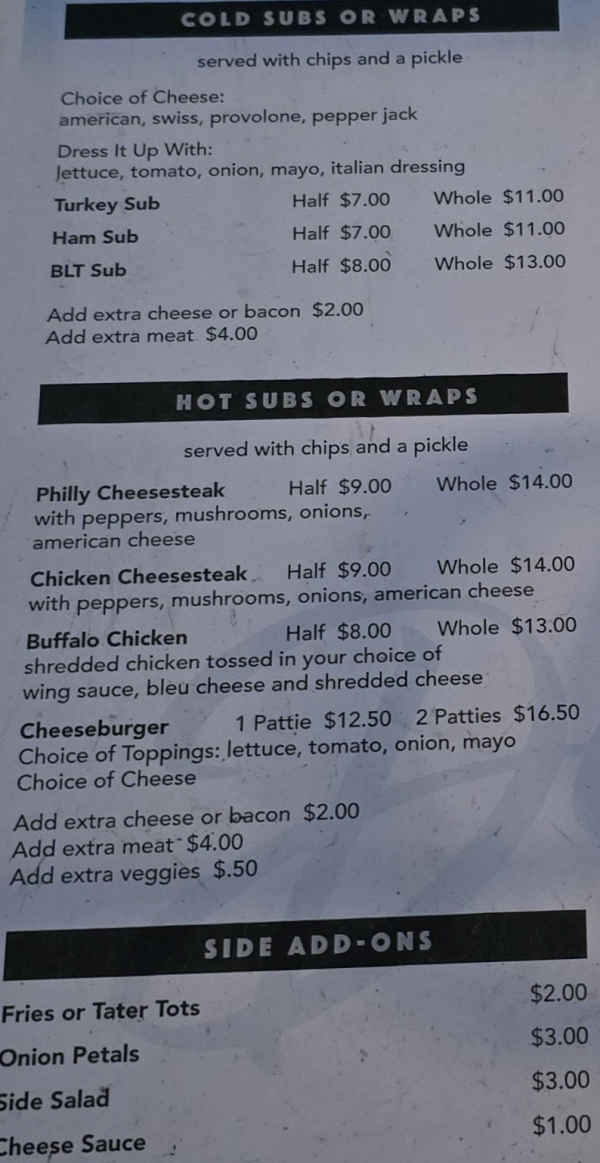 Del's Bar & Grill Menu, Painted Post, NY