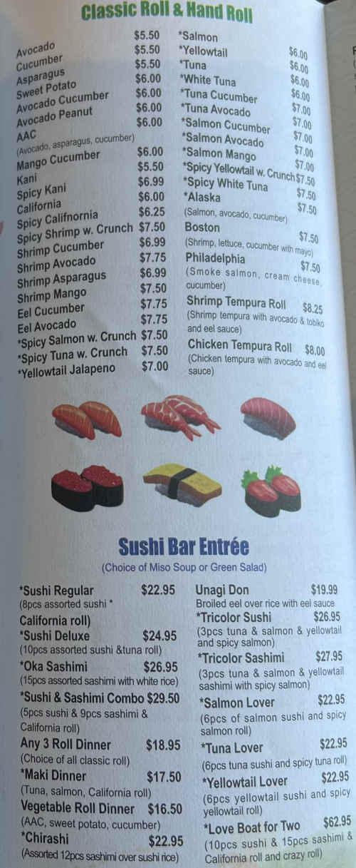 Oka Asian Food Menu, Corning, NY