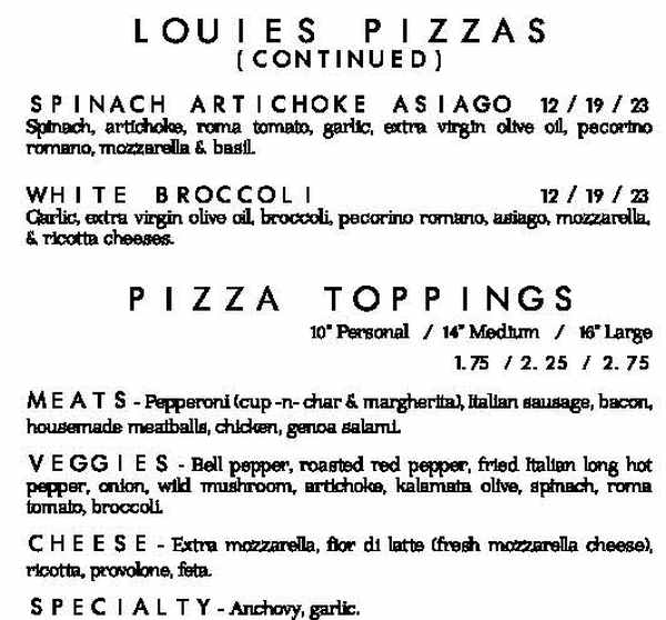 Louies Hanover Square Menu, Horseheads, NY