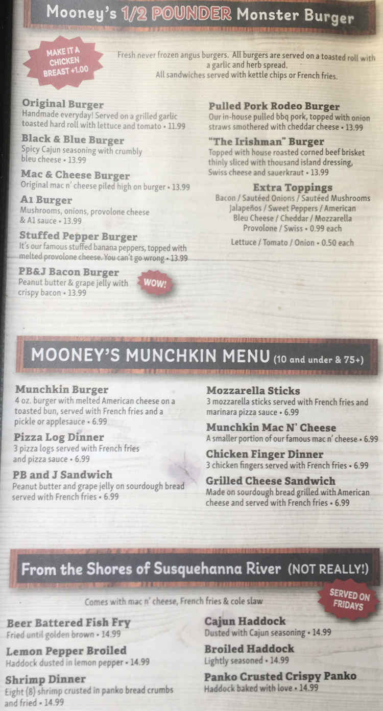 Mooney's Menu, Horseheads, NY
