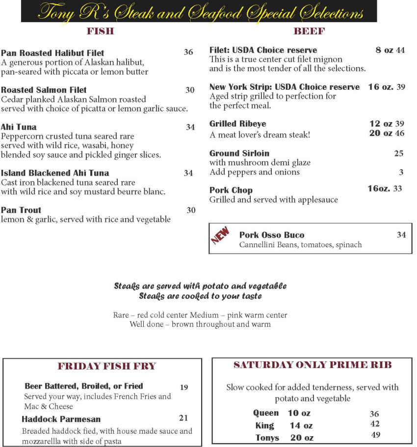 Tanino Ristorante Italiano Menu, Horseheads, NY