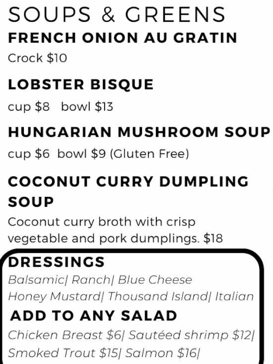 Hungry Trout Restaurant Menu, Wilmington, NY