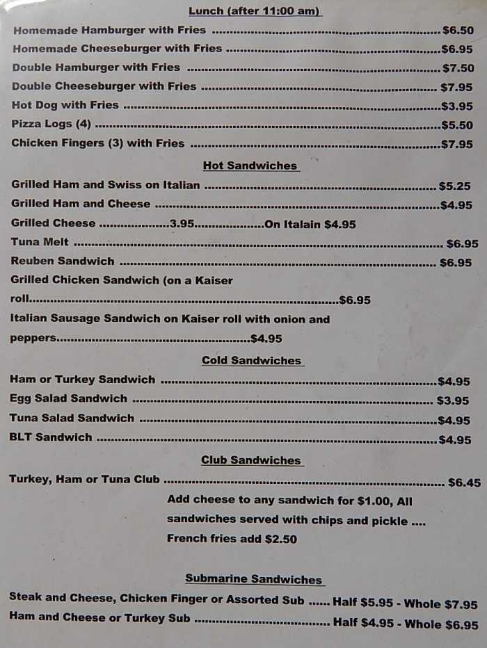 Knack's Parkview Cafe Menu, Niagara Falls, NY