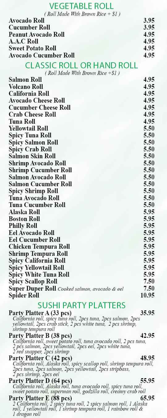 Tiger Sushi Menu, Oneonta, NY