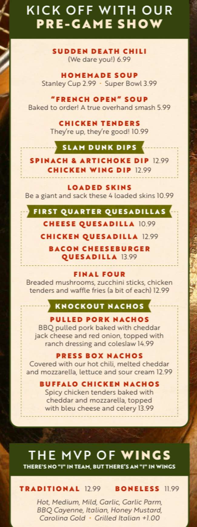 The Press Box Menu, Oswego, NY