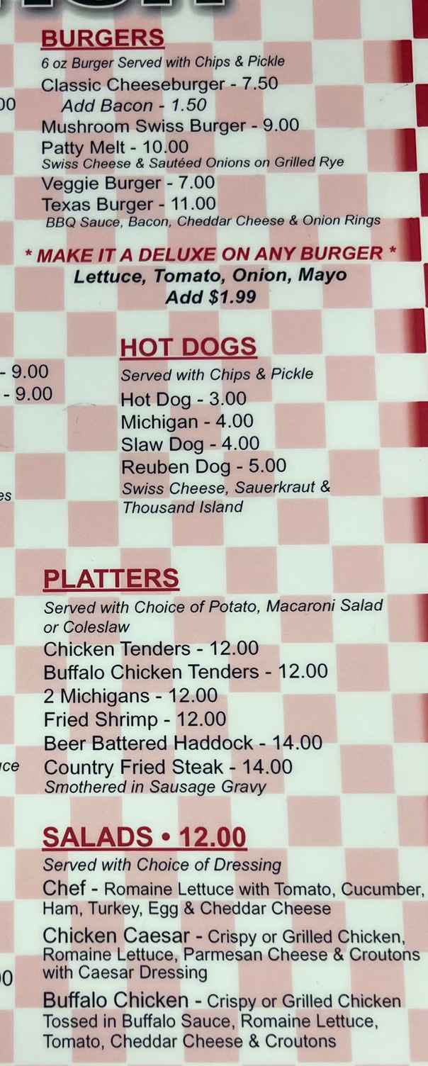 Mel's Diner Menu, Plattsburgh, NY