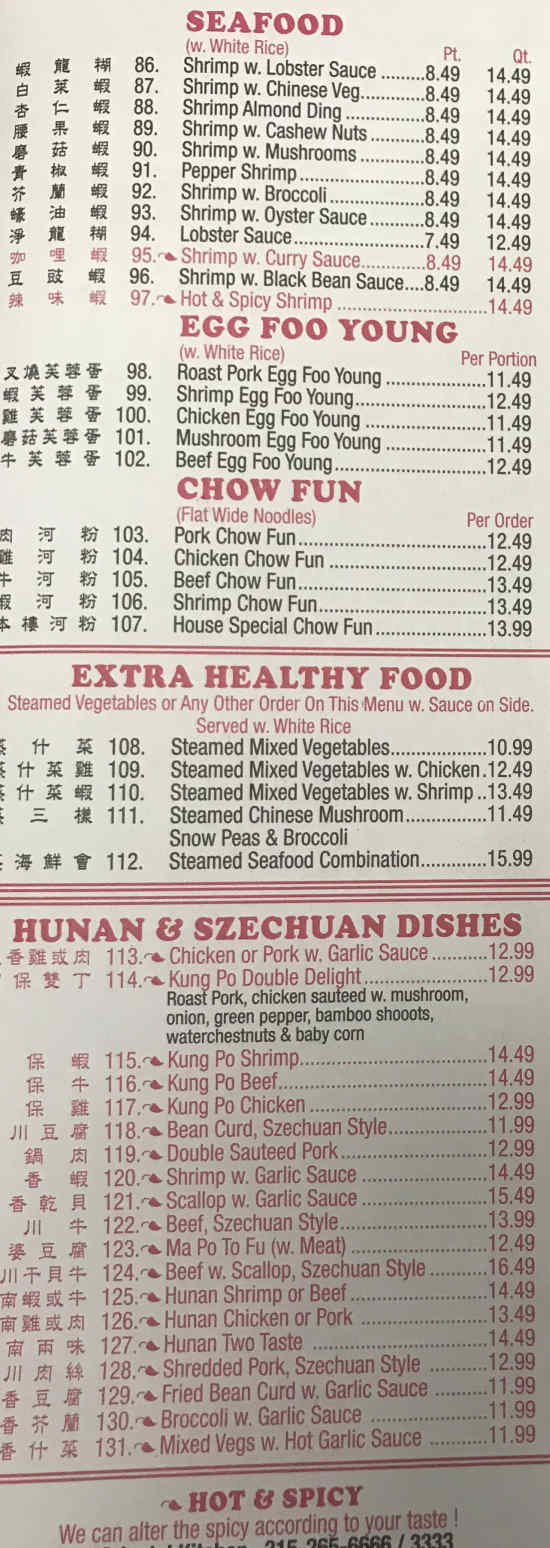 A-1 Kitchen Chinese Menu, Potsdam, NY