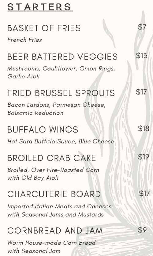 Campfire Grill Menu, Saranac Lake, NY
