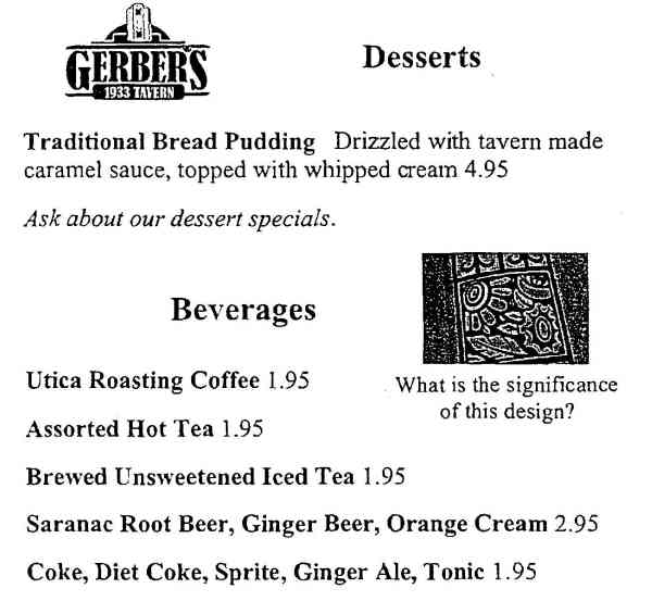 Gerber's 1933 Tavern Menu, Utica, NY