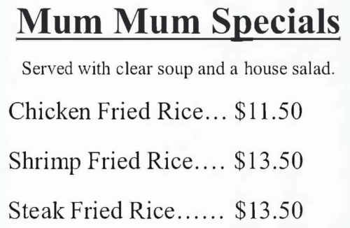 Mum Mum Hibachi Menu, Athens, OH
