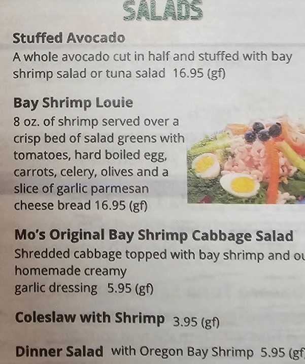 Mo's Seafood & Chowder Menu, Tolovana Park, OR