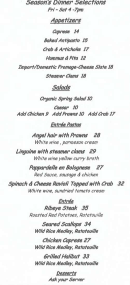Seasons Cafe Menu, Cannon Beach, OR
