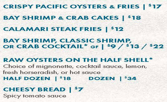 Chinook's Seafood Grill Menu, Lincoln City, OR