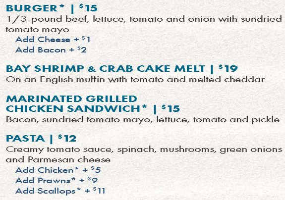 Chinook's Seafood Grill Menu, Lincoln City, OR