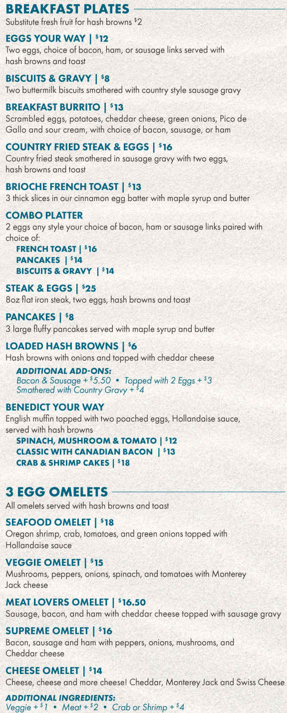 Chinook's Seafood Grill Menu, Lincoln City, OR