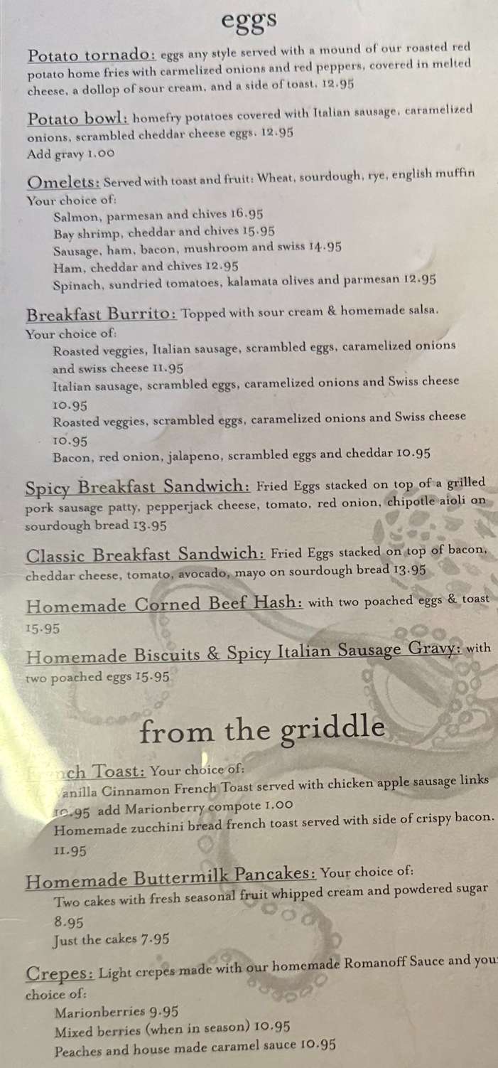 Cafe Stephanie Menu, Newport, OR