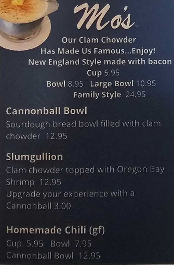 Mo's Seafood & Chowder Menu, Newport, OR