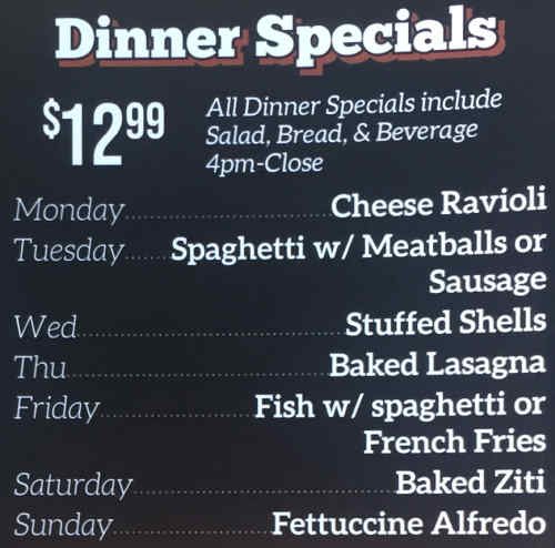 Original Italian Pizza Menu, Berwick, PA