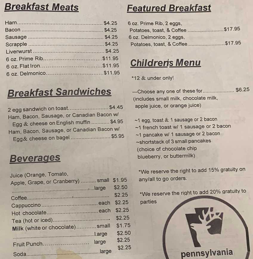Restless Oaks Menu, McElhattan, PA