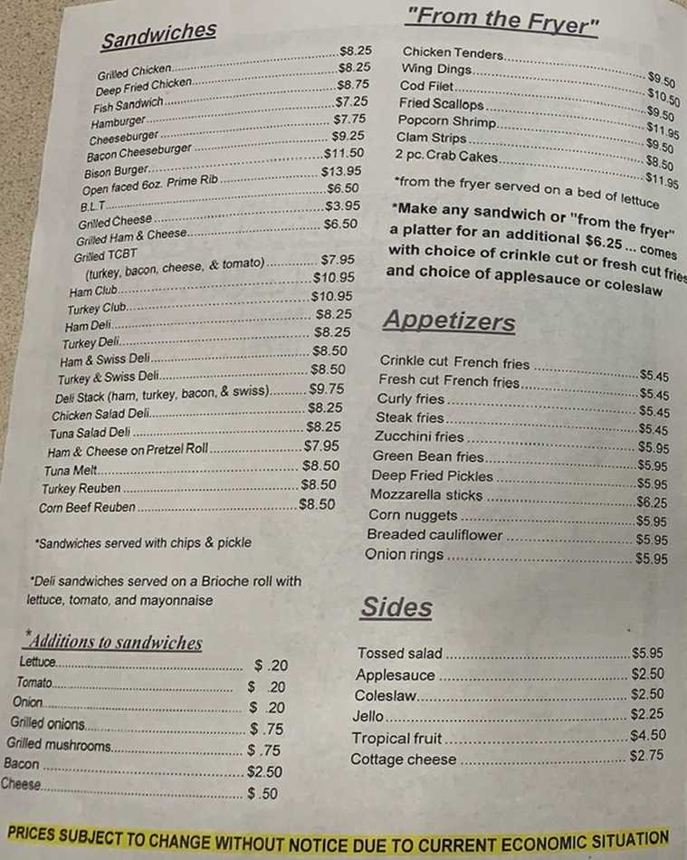 Restless Oaks Menu, McElhattan, PA
