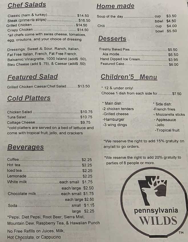 Restless Oaks Menu, McElhattan, PA
