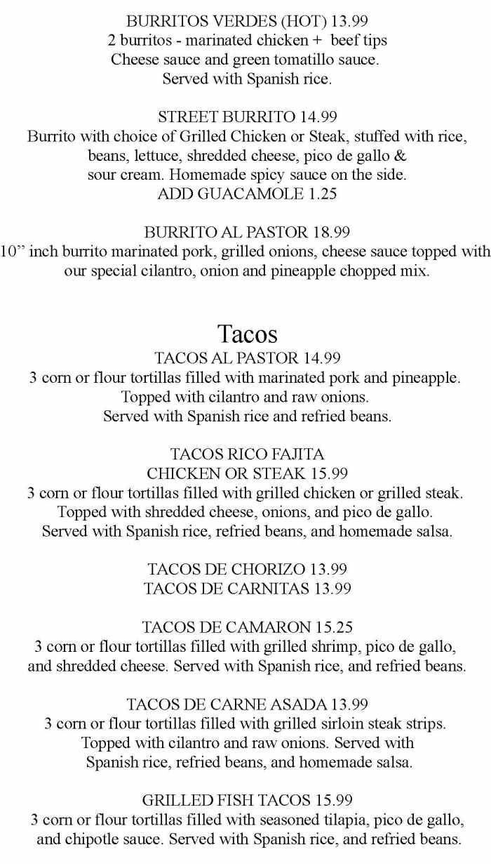 Rey Azteca Menu, Mill Hall, PA