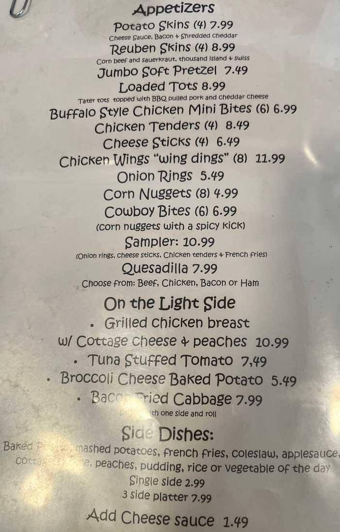 The Cottage Restaurant Menu, Mill Hall, PA