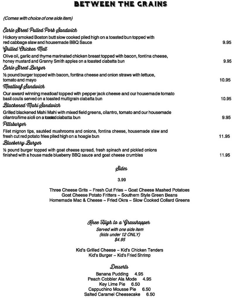 Earle Street Kitchen & Bar Menu, Anderson, SC